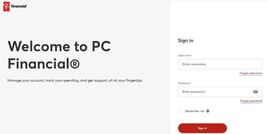 PC Financial Login, PC MasterCard Login at pcfinancial.ca